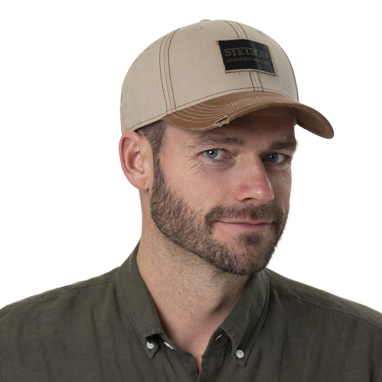 Leather Patch Distressed Peak Cap by Stetson - 39,00