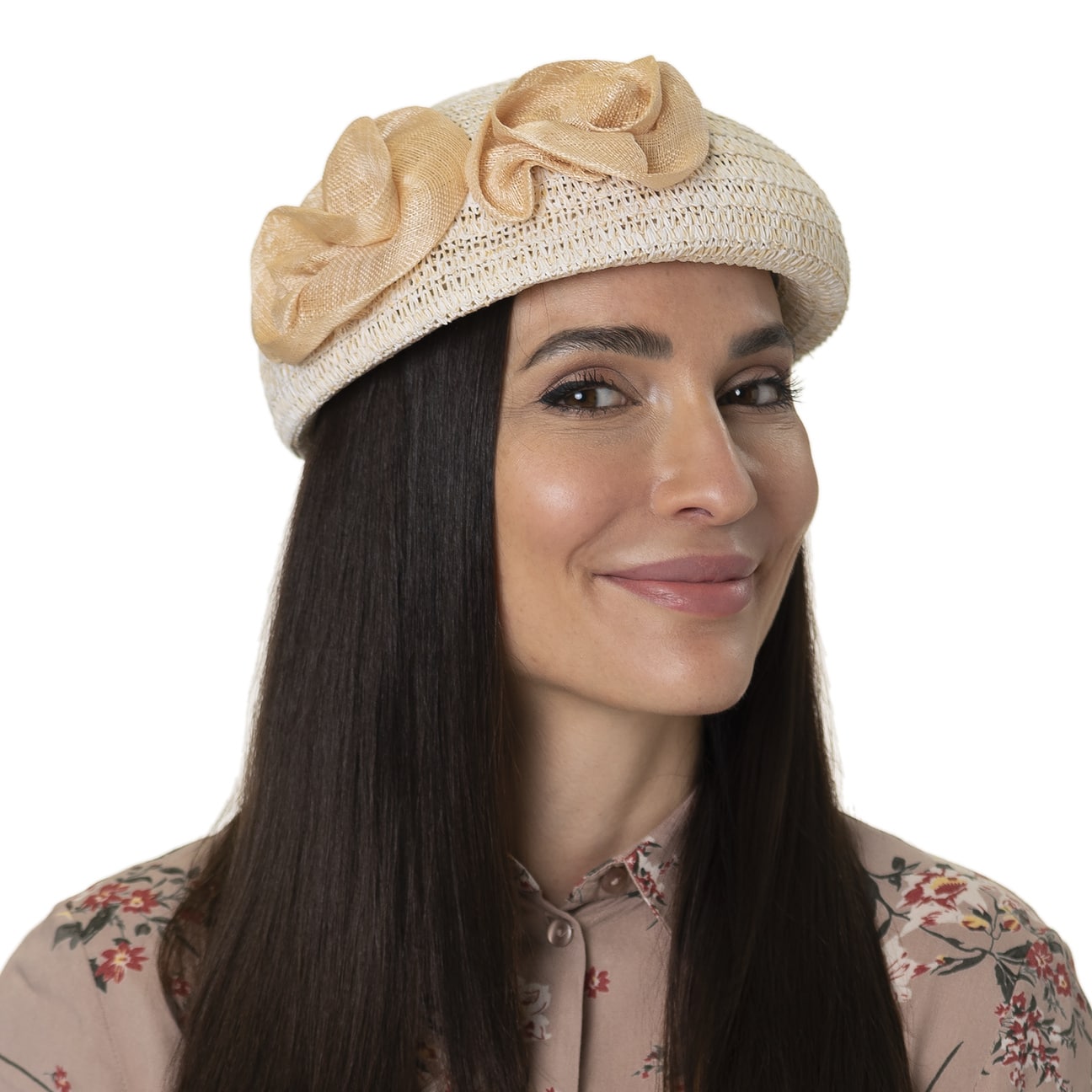 Papierstroh-Baske mit Sinamay-Blüten by Seeberger - 129,00