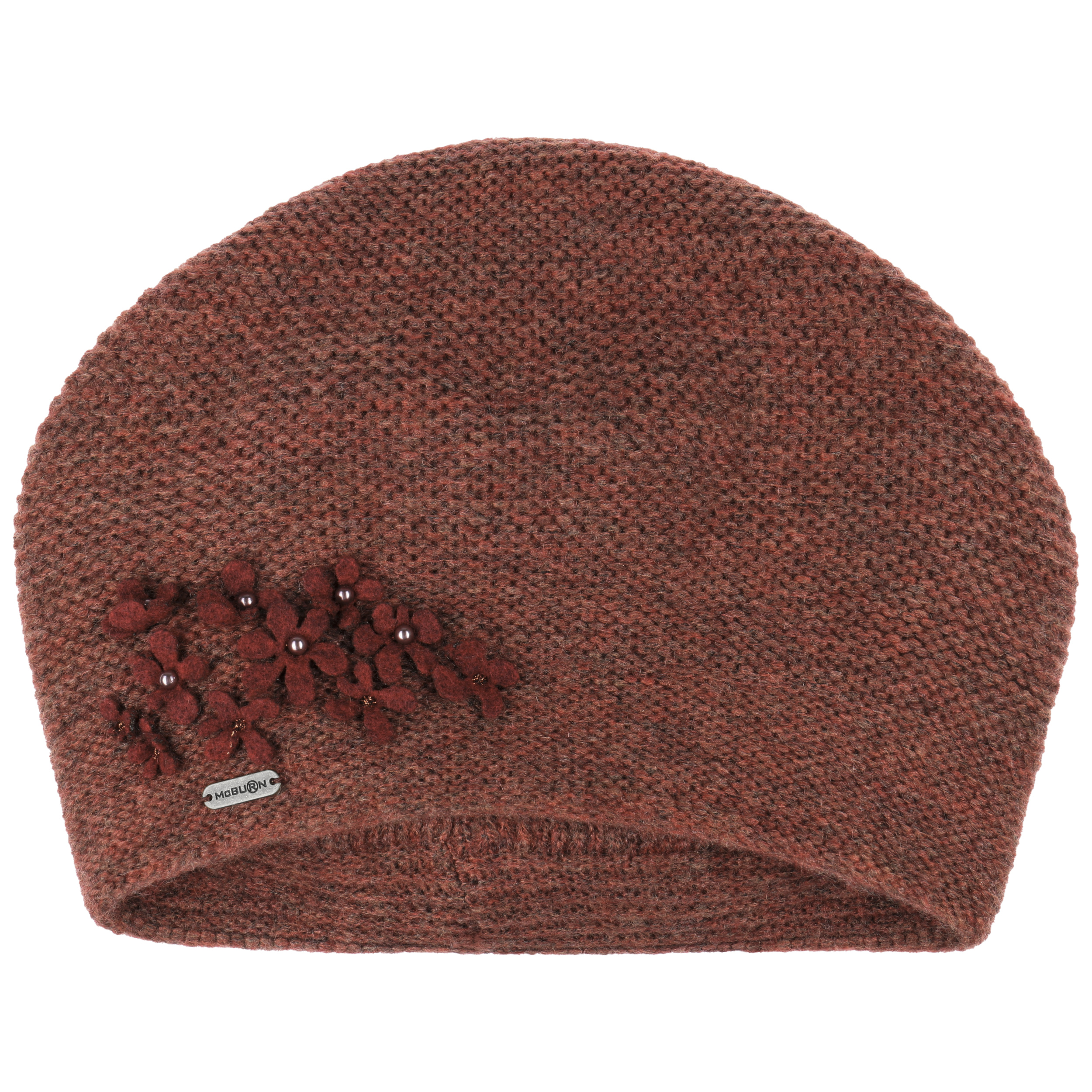 Strikket Baret med Blomster og Perler by McBURN --> Køb hatte, huer ...